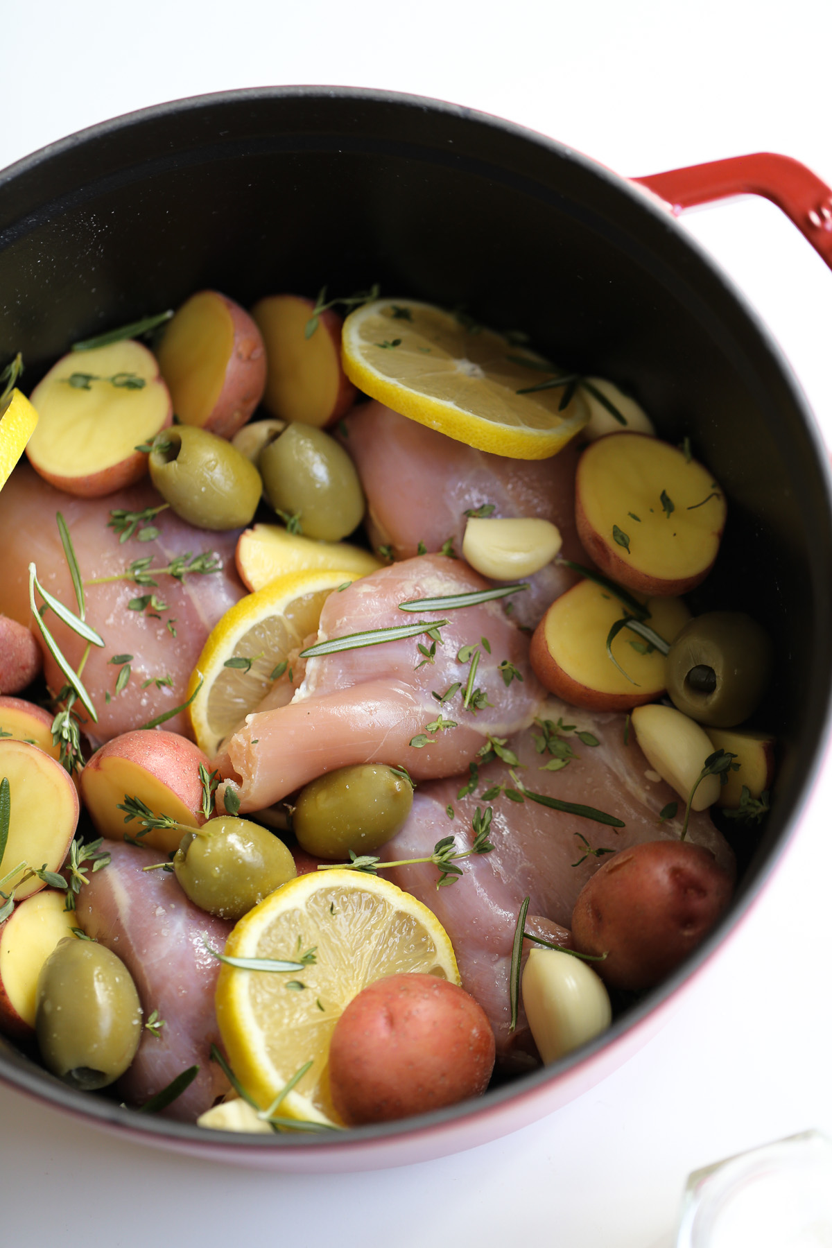 One Pan Roasted Chicken with Potatoes Wine and Olives