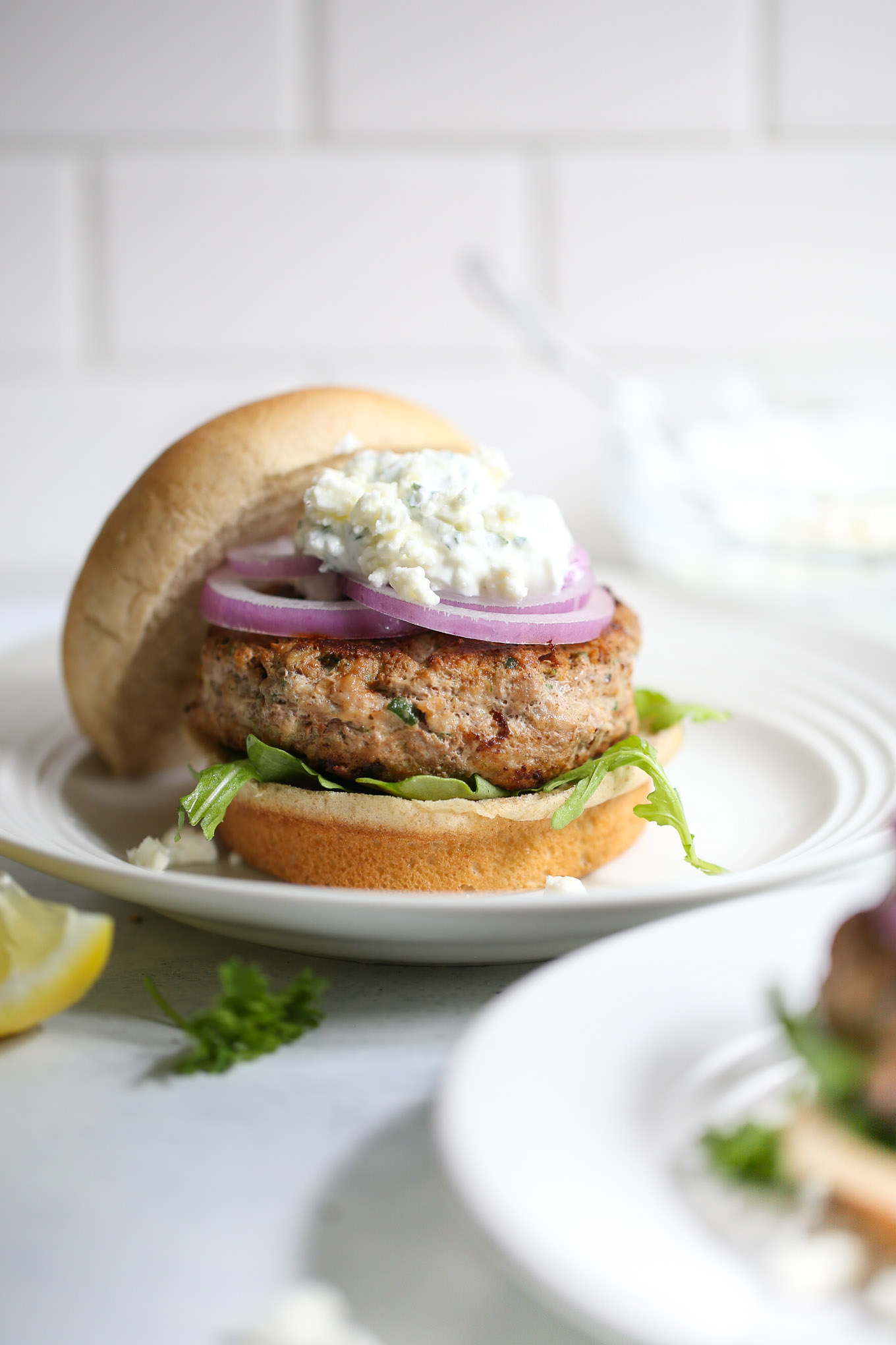The BEST Greek Turkey Burgers with Feta Tzatziki Sauce